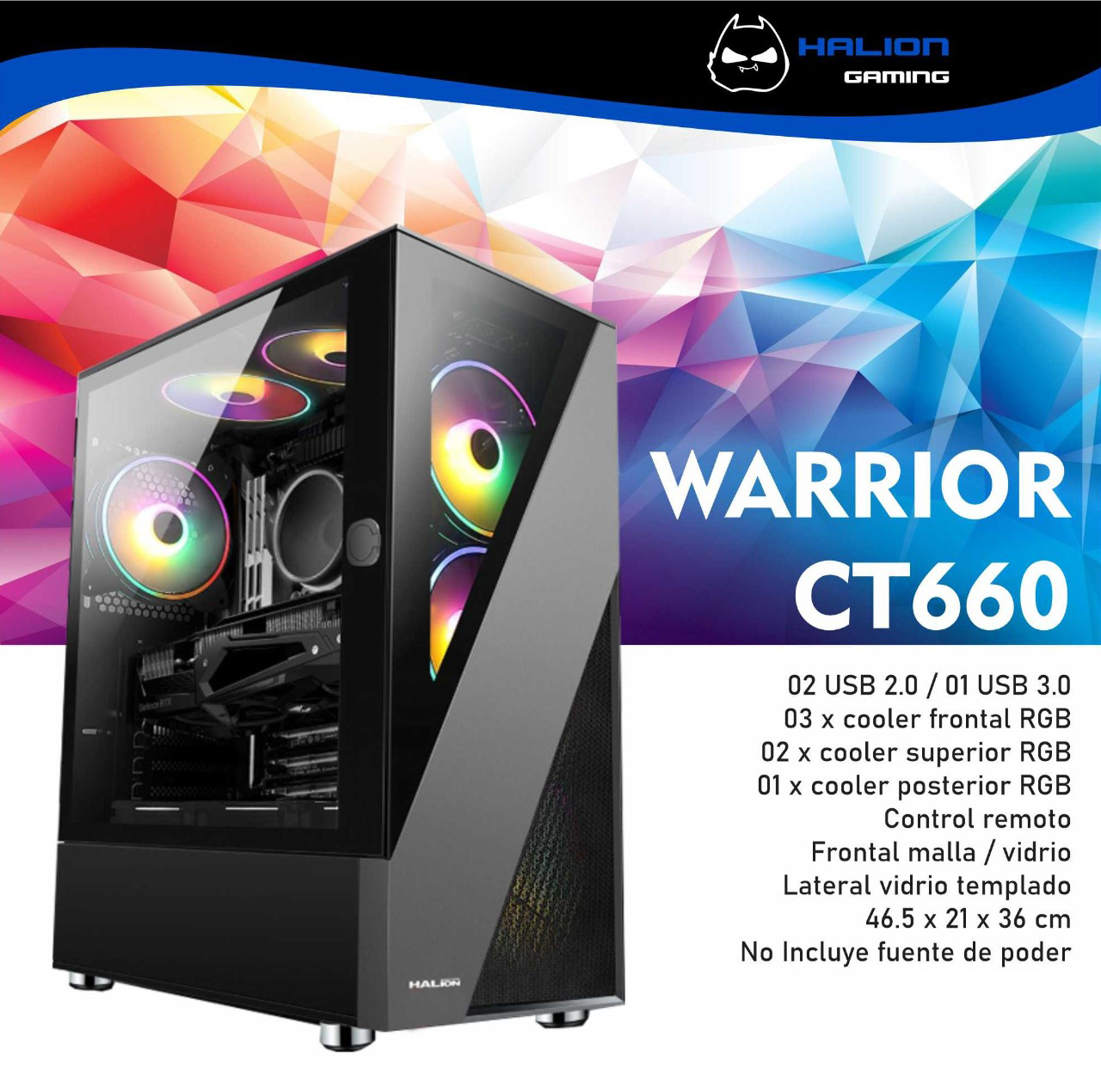 Case Gamer Halion Warrior Ct660 Rgb V.Templado - Moncase Computer